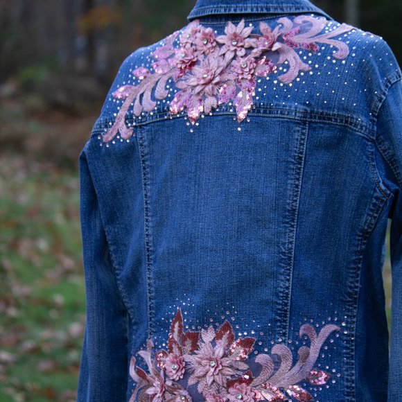 Jackets & Coats | Upcycled Denim Jacket With Rhinestones And Sequined ...